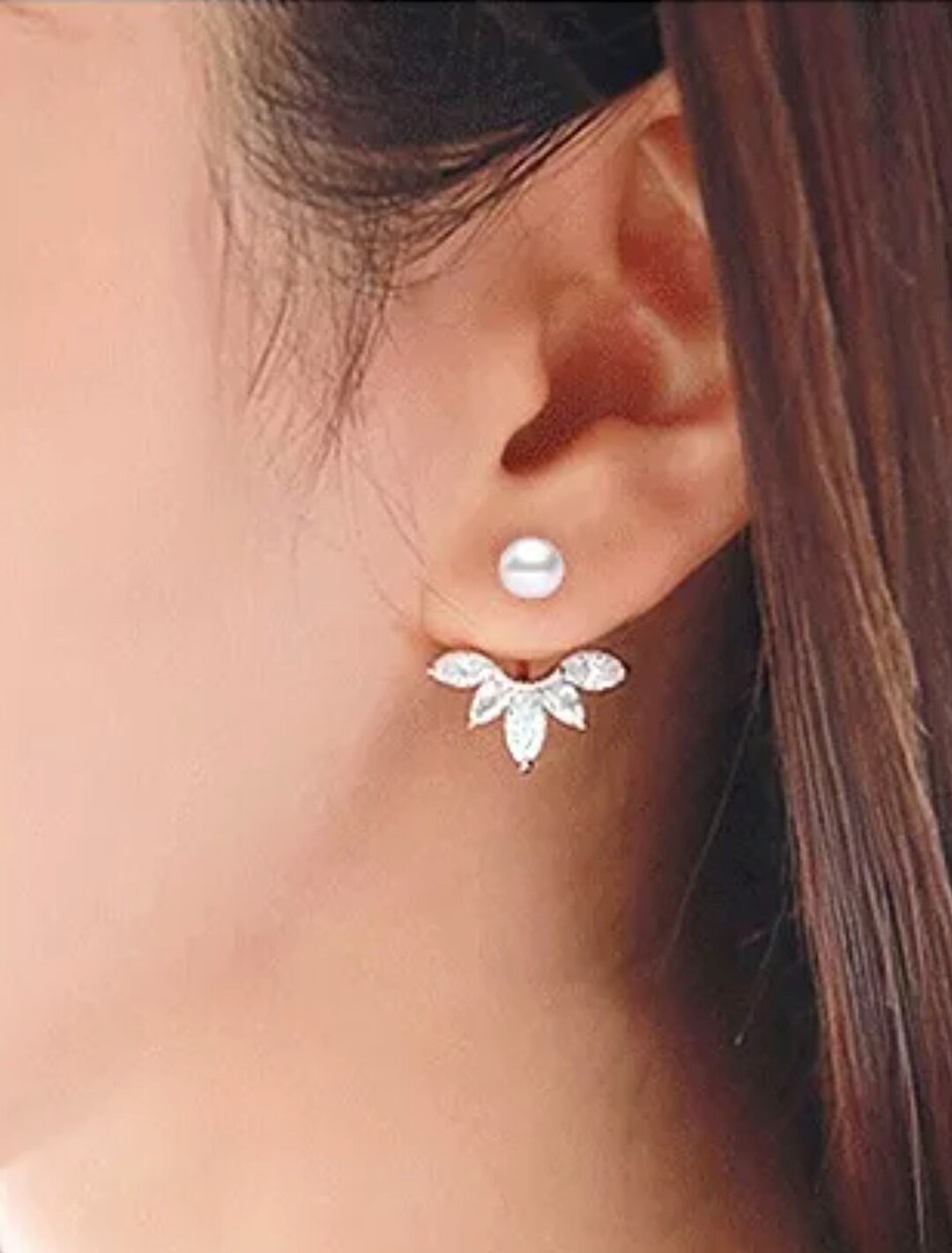 Pearls X CZ Front Back Earrings, Pearl Ear Jacket, Dainty Ear Jacket ...