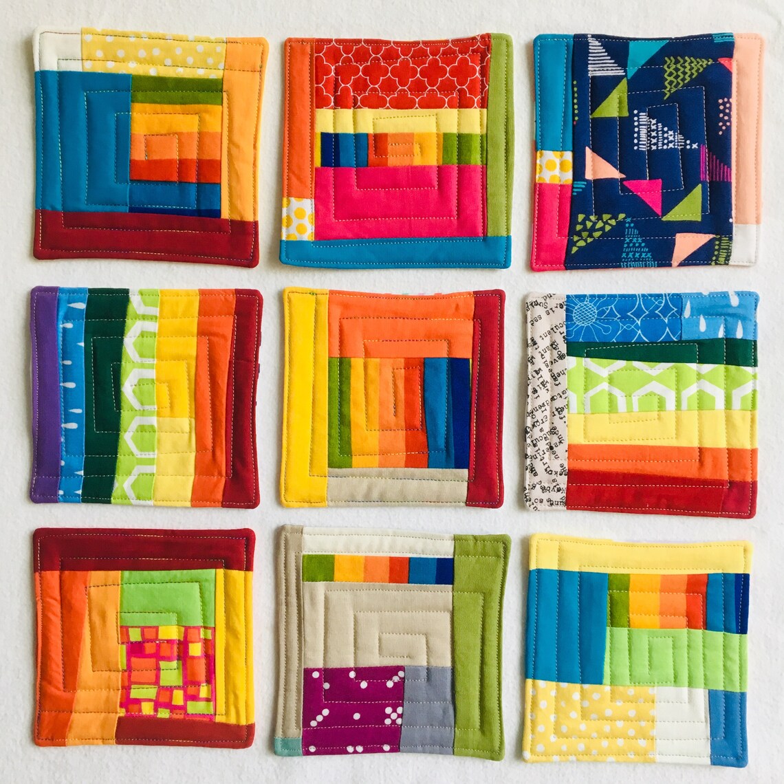 Mini Modern Quilt Coasters; Upcycled Scrap Quilt; Abstract, Geometric ...