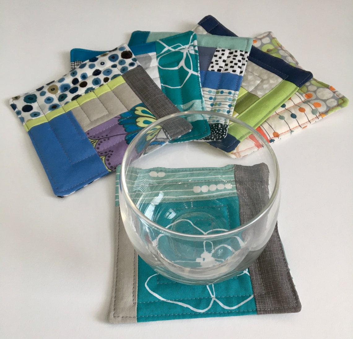 Mini Modern Quilt Coasters; Upcycled Scrap Quilt; Abstract, Geometric ...