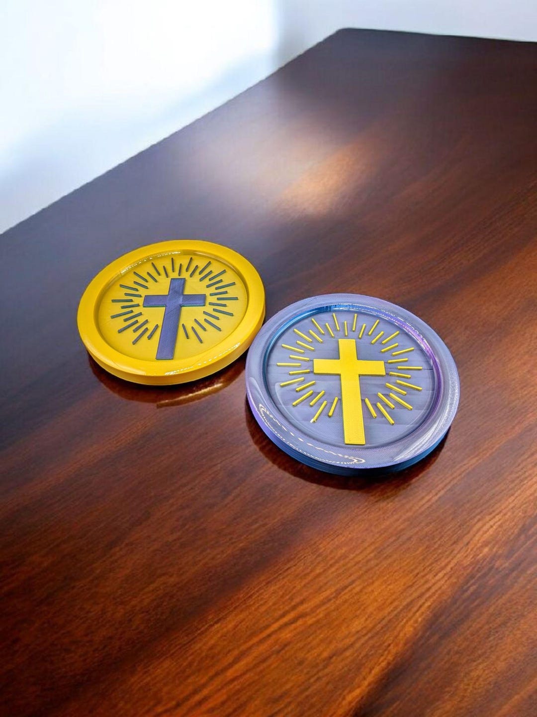 Religious Cross Coaster - 3D Printed Glossy Epoxy Christian Decor Gift ...