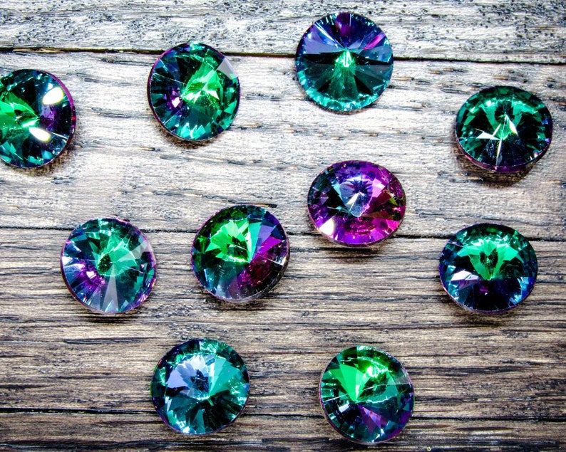 Iridescent Purple Teal Crystal Rhinestone Stainless Steel 12mm | Etsy
