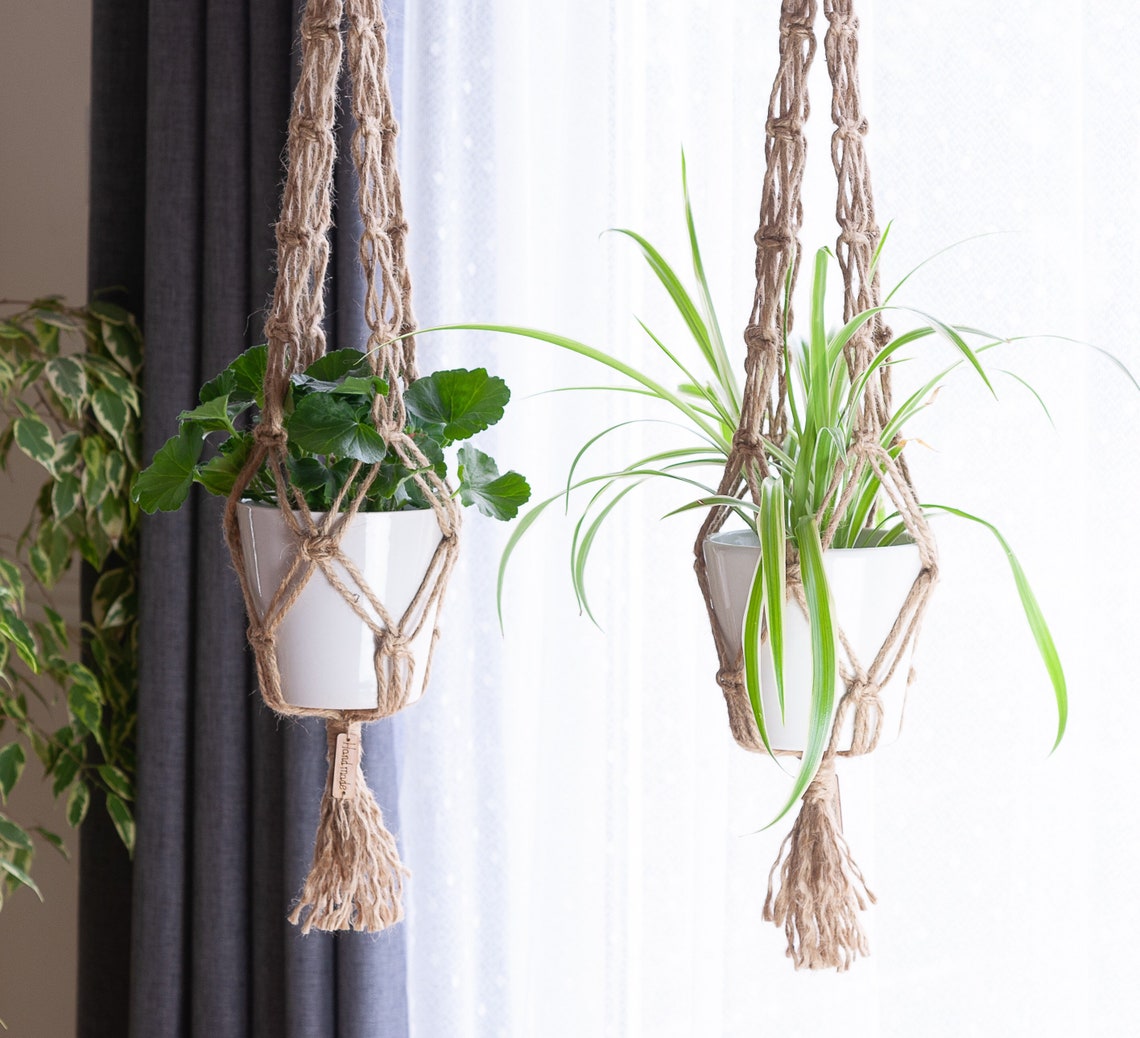 Vintage plant hanger Jute pot holder Macrame decoration | Etsy