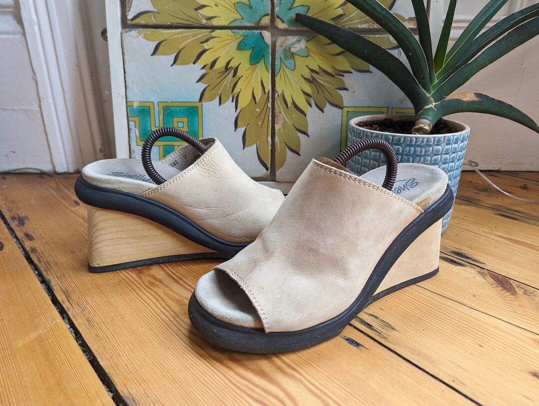 Vintage Y2K Shellys Cream Wedge Mules, UK 7 - Etsy
