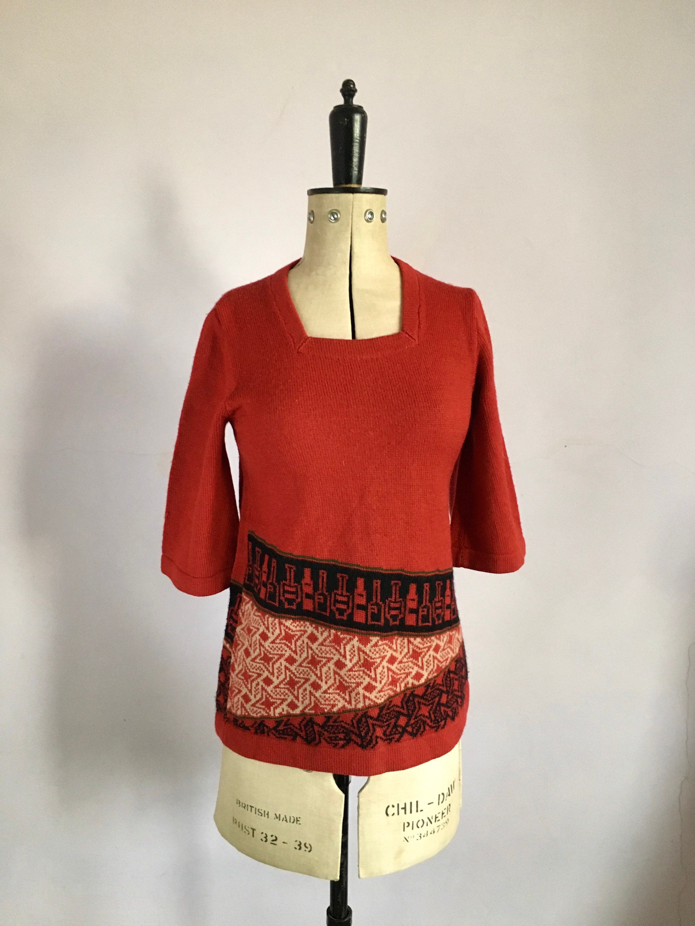 Vintage 80’s Red Japanese Jumper-all New Wool-short Sleeve-size Uk8 ...