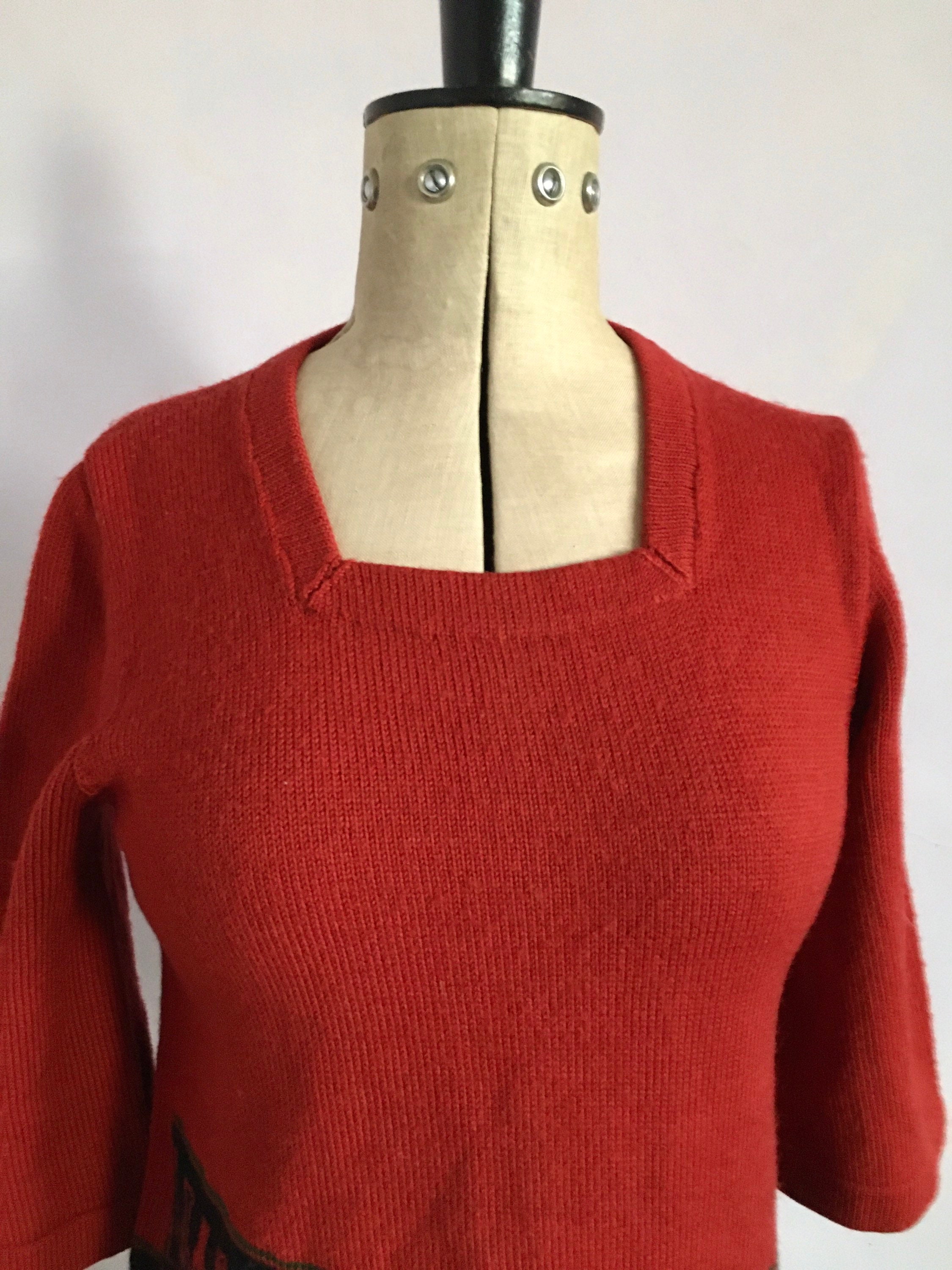 Vintage 80’s Red Japanese Jumper-all New Wool-short Sleeve-size Uk8 ...