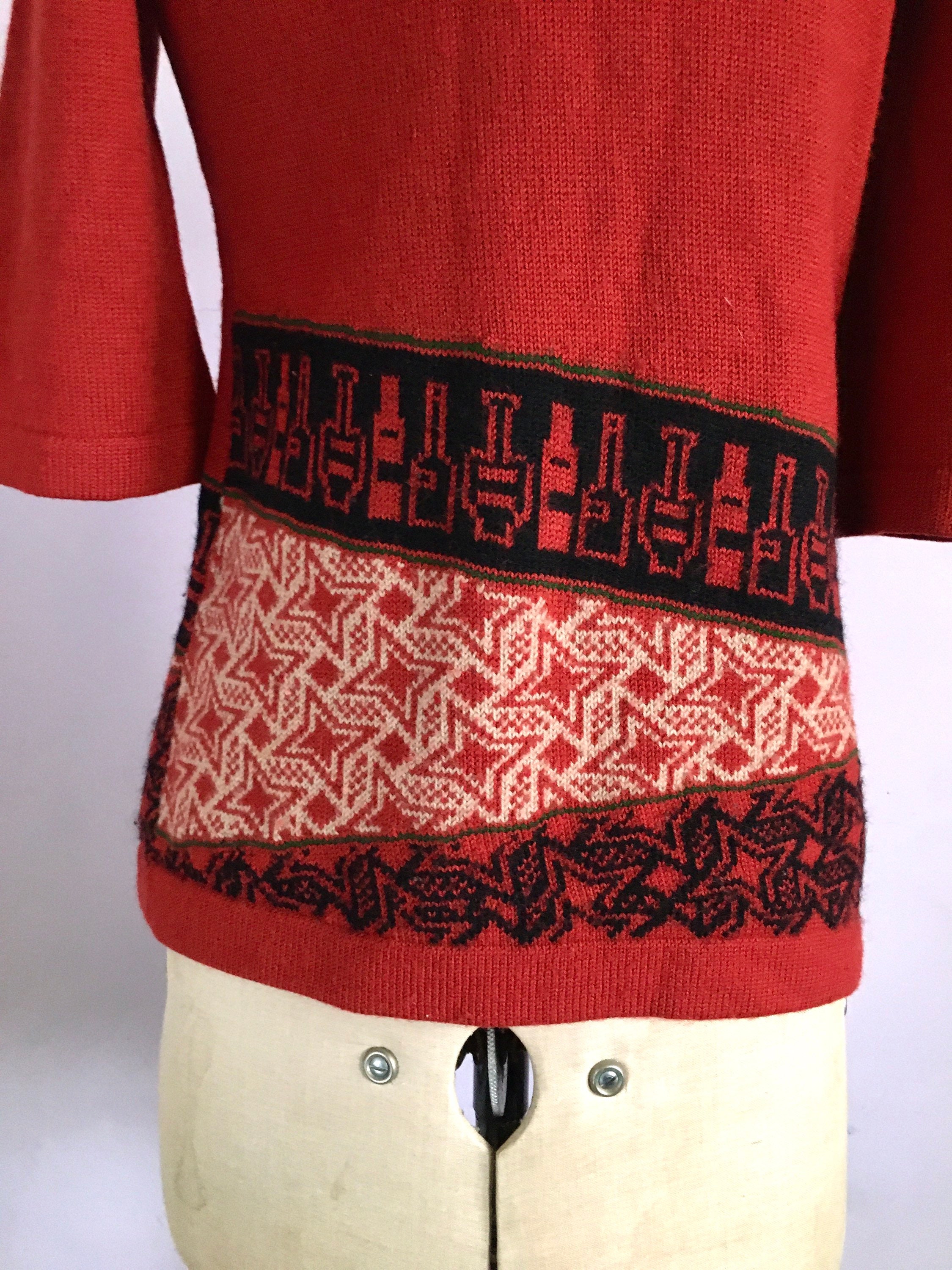 Vintage 80’s Red Japanese Jumper-all New Wool-short Sleeve-size Uk8 ...