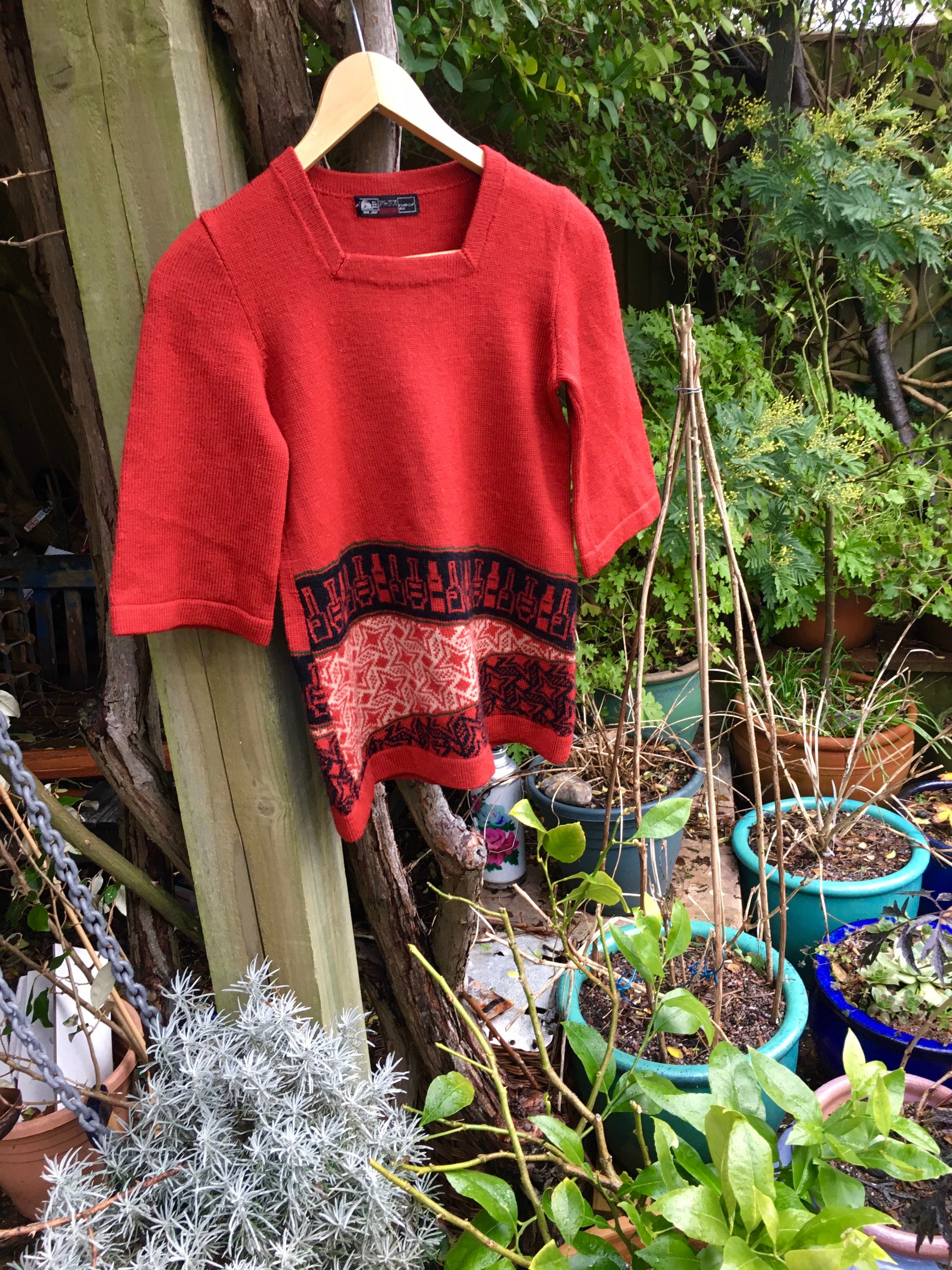 Vintage 80’s Red Japanese Jumper-all New Wool-short Sleeve-size Uk8 ...