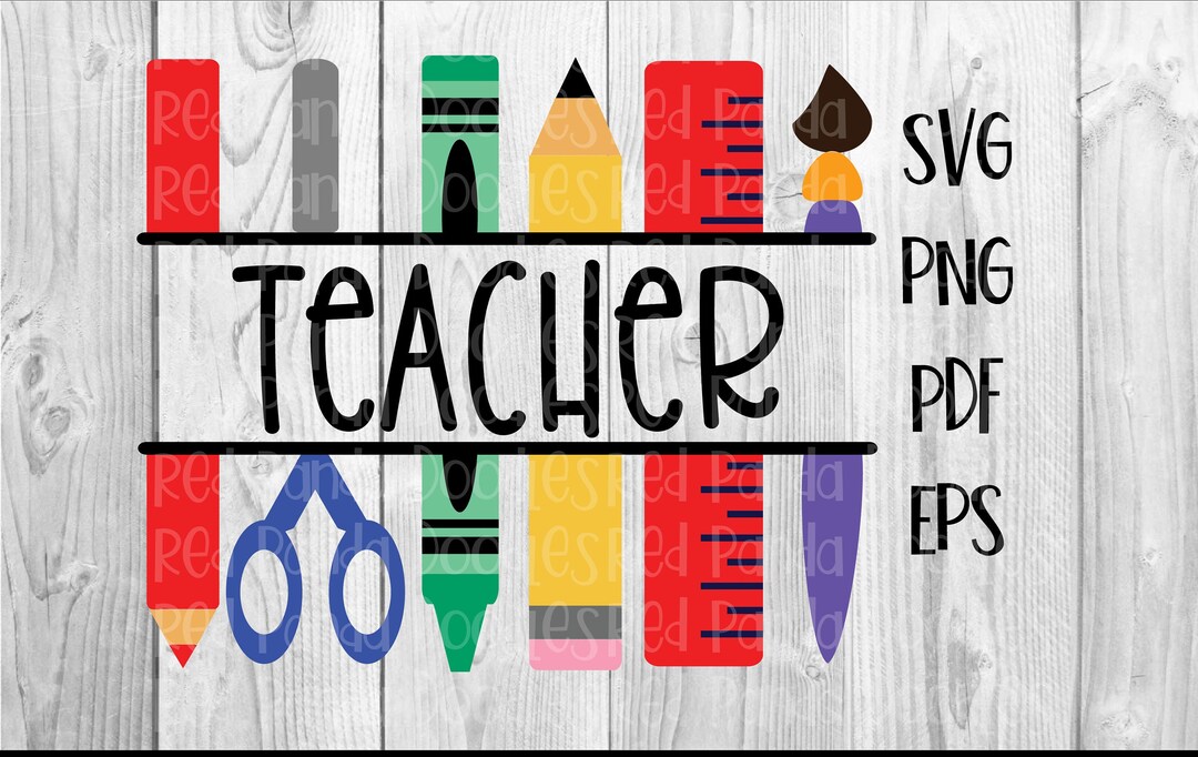 School Supplies Split Monogram for Teacher and Names Digital Design SVG ...