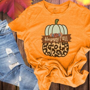 Happy Fall Solid Color and Leopard Print Pumpkins Stacked for Shirts ...
