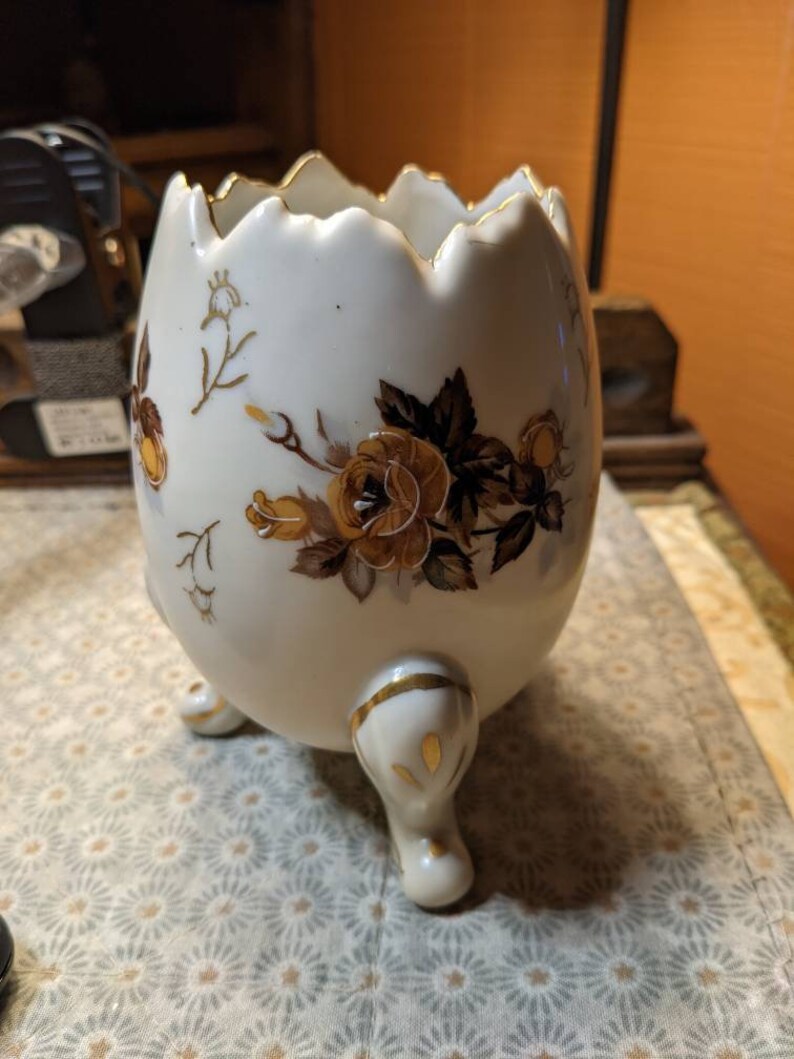 Vintage Napco Brown and Gold Floral Cracked Egg Vase. - Etsy