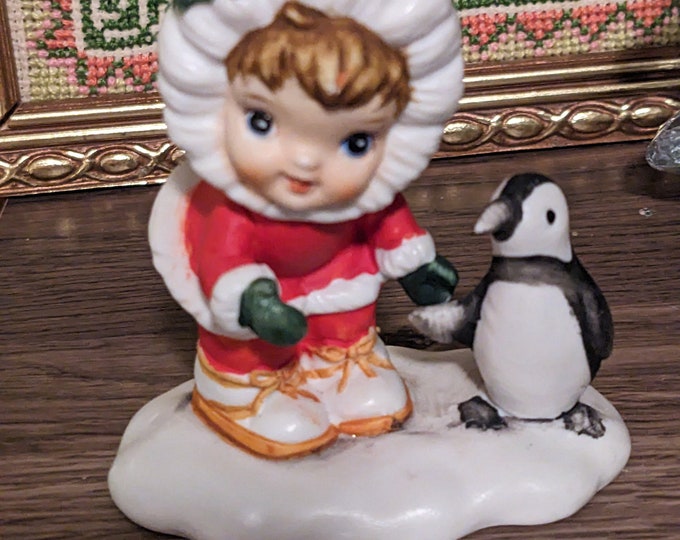 1980's Lefton Christmas-winter Girl With Penguin. - Etsy