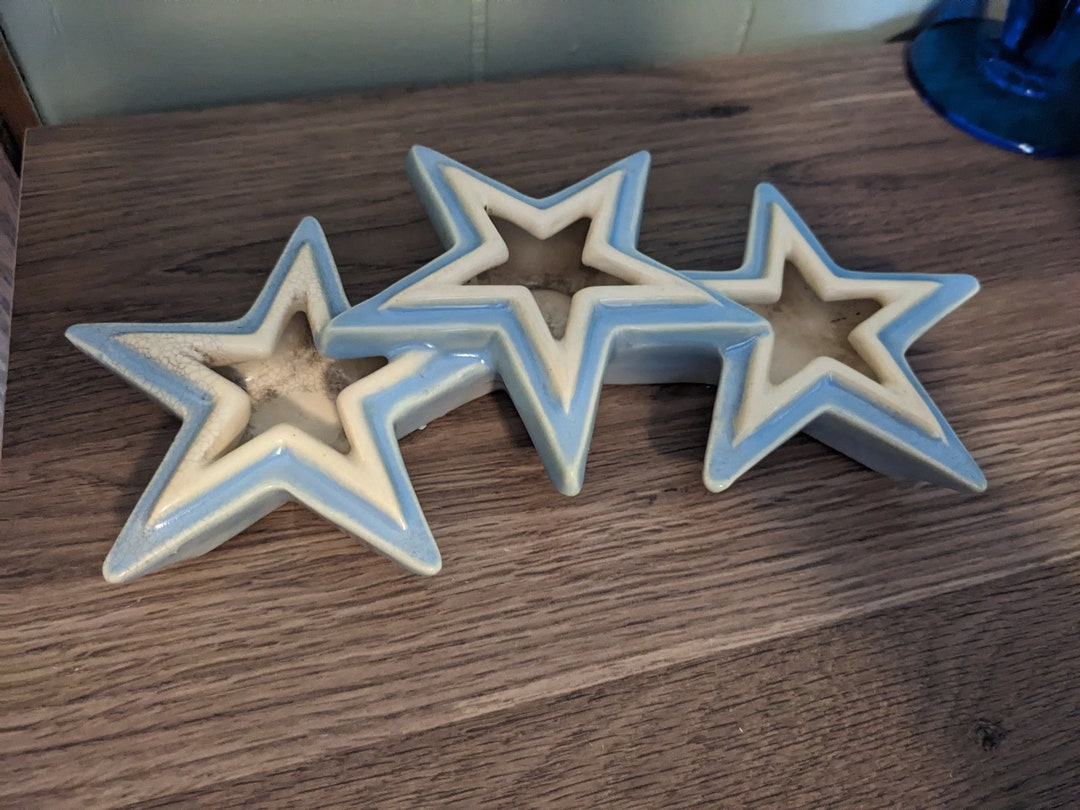 1930's Rare Weller Pottery Atlas Star Blue and White Star Trio ...