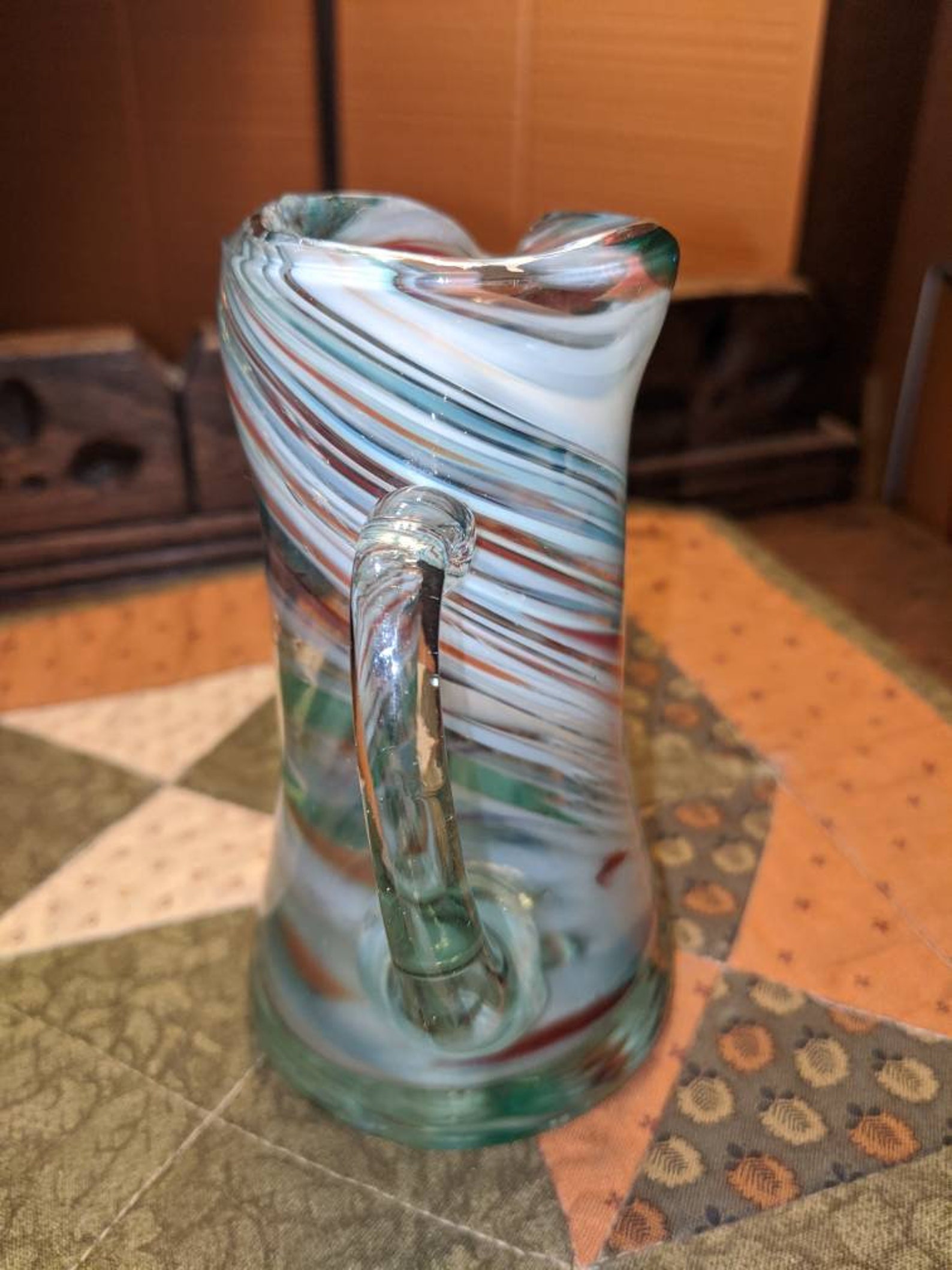 Vintage Hand Blown Small Art Glass Swirl Pitcher. 4 3/4 | Etsy