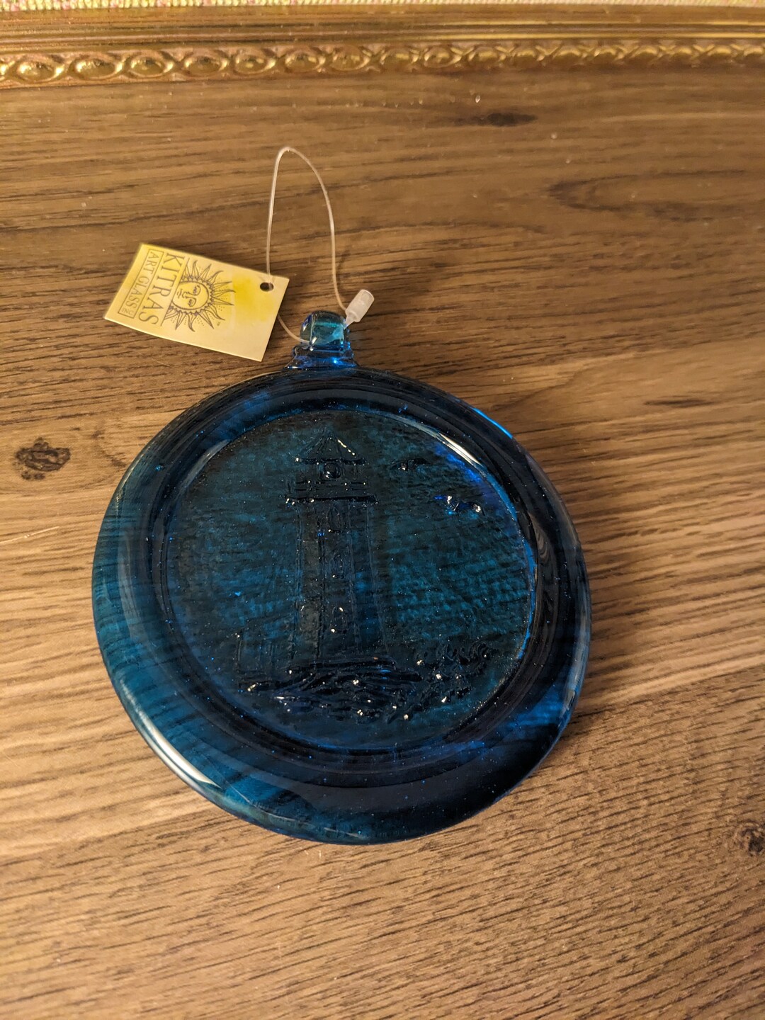 KITRAS ART GLASS Blue Suncatcher Beach Lighthouse Scene. - Etsy