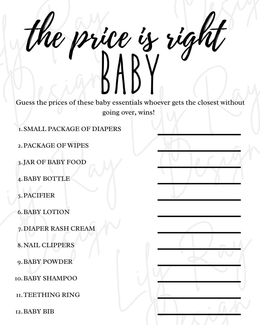 Baby Shower Game | Baby the Price is Right | Printable | Digital ...