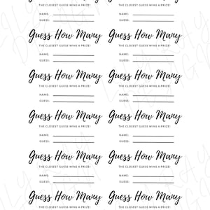 Guess How Many Game Slips | Baby Shower | Wedding | Birthday ...