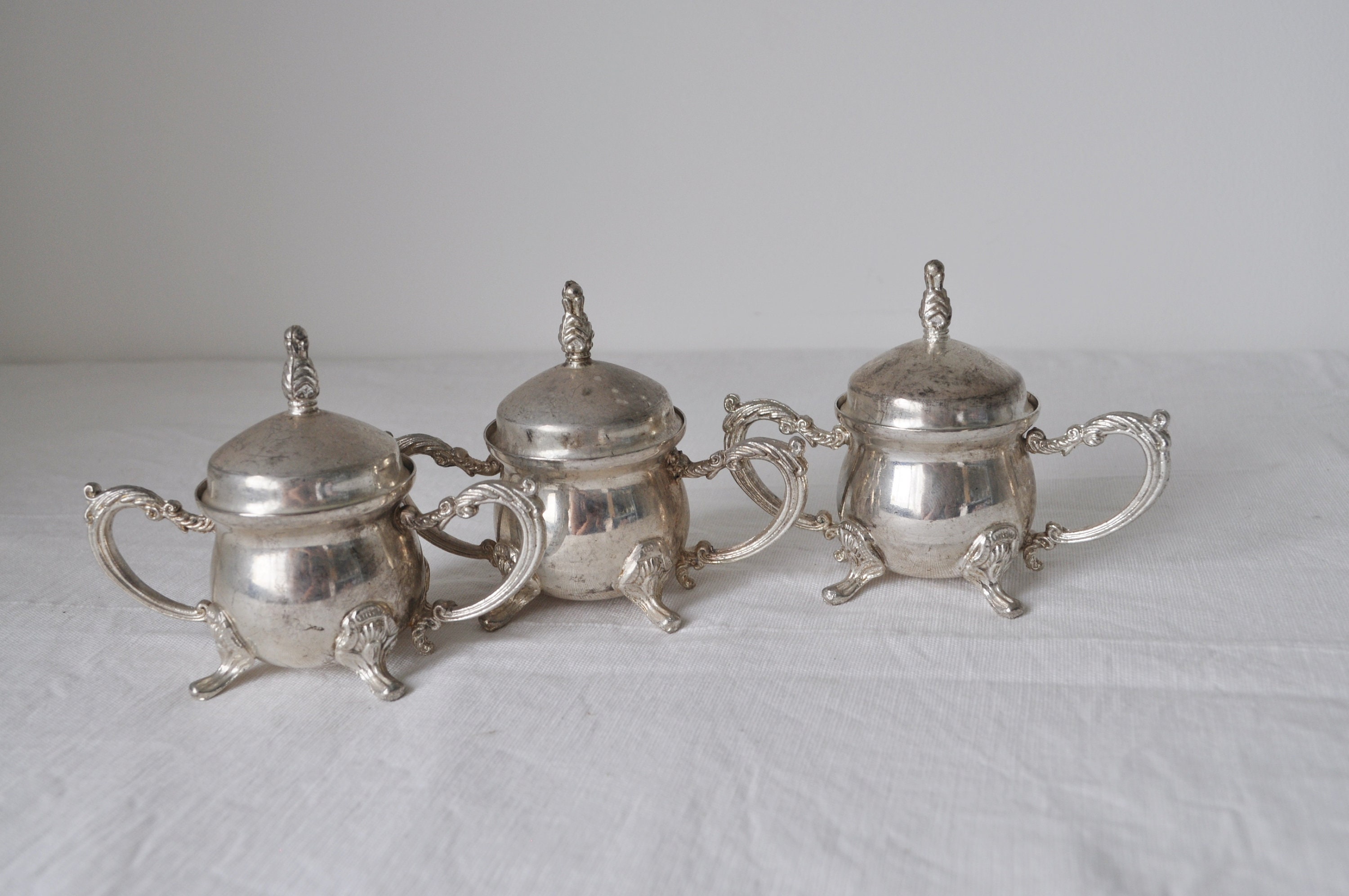 Vintage small silver plated jars french antique metal bowls - Etsy 日本