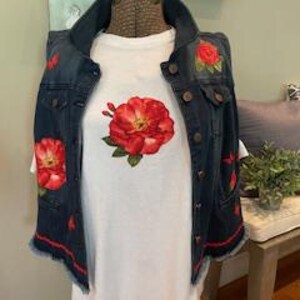Wild Rose Appliqued Denim Vest and Tshirt - Etsy