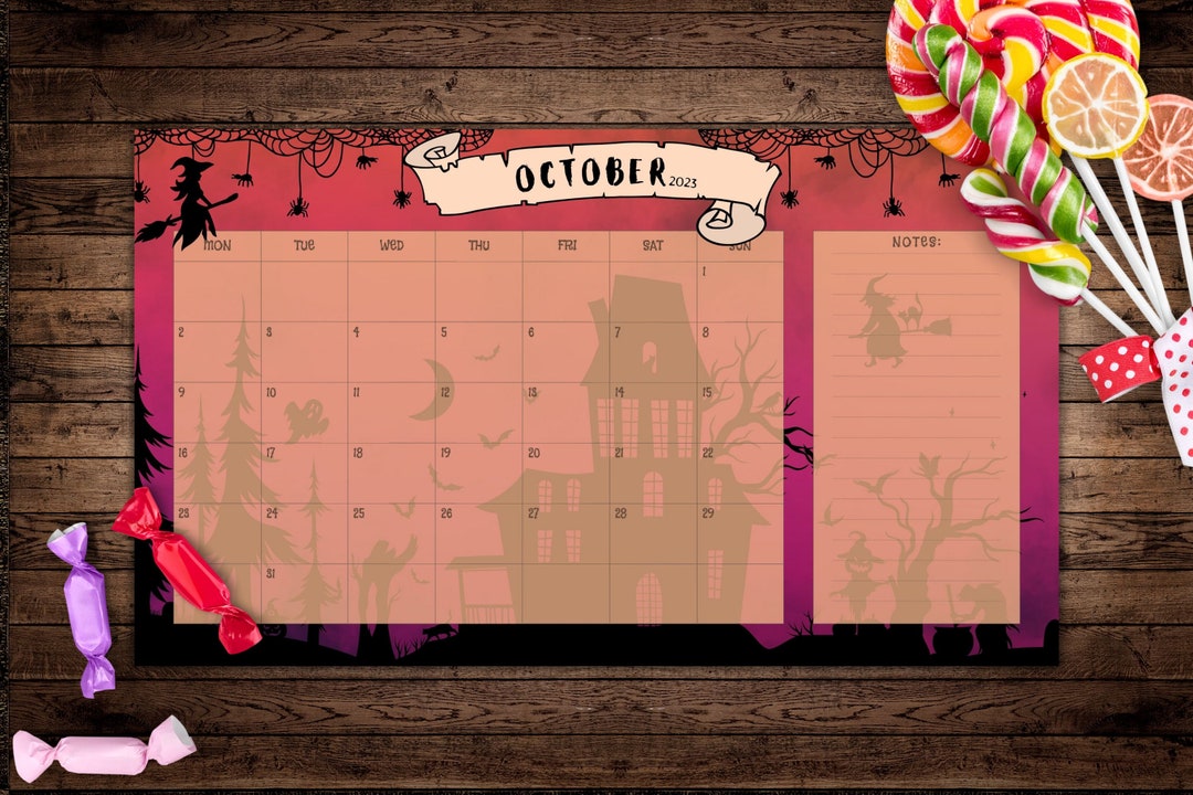 October 2023 Printable Calendar Page, Halloween Autumn Themed - Etsy