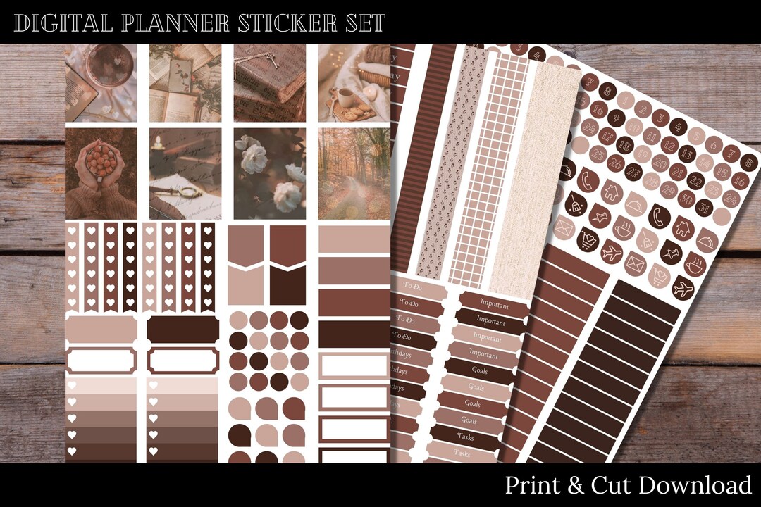 Printable Dark Academia Digital Planner Sticker Set | Print and Cut ...