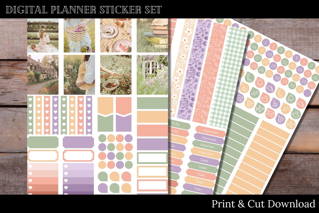 Printable Cottage Core Digital Planner Sticker Set | Print and Cut ...