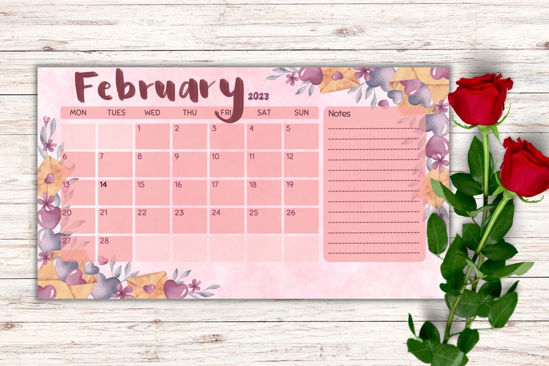 February 2023 Printable Calendar Page Valentines Day Themed - Etsy
