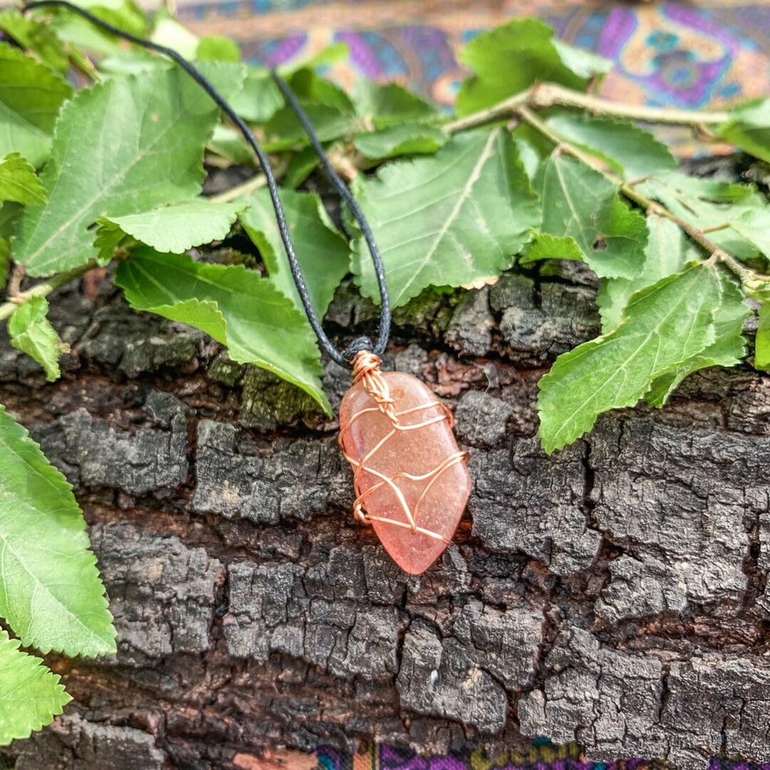 Pink Aventurine Crystal Necklace, Healing Vibes, Wrapped, Festival ...