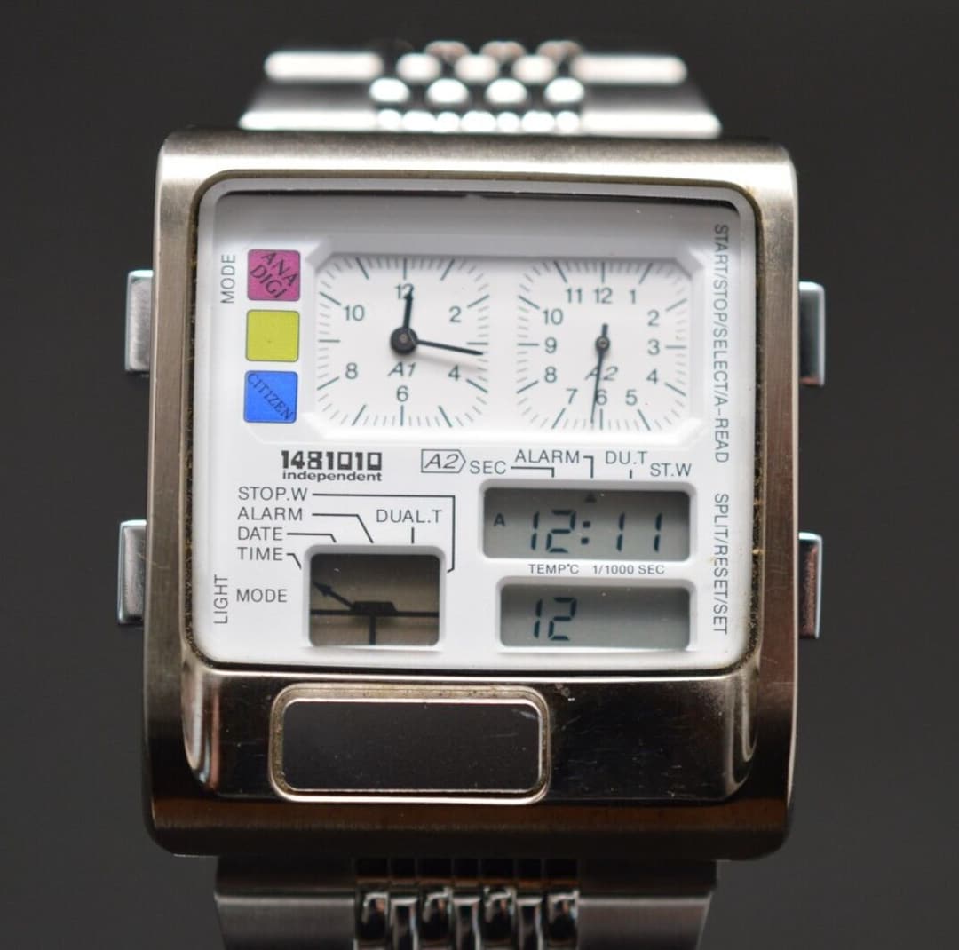 Citizen Vintage Digi Ana Temp Large Case 1481010 Rare White Dial From ...