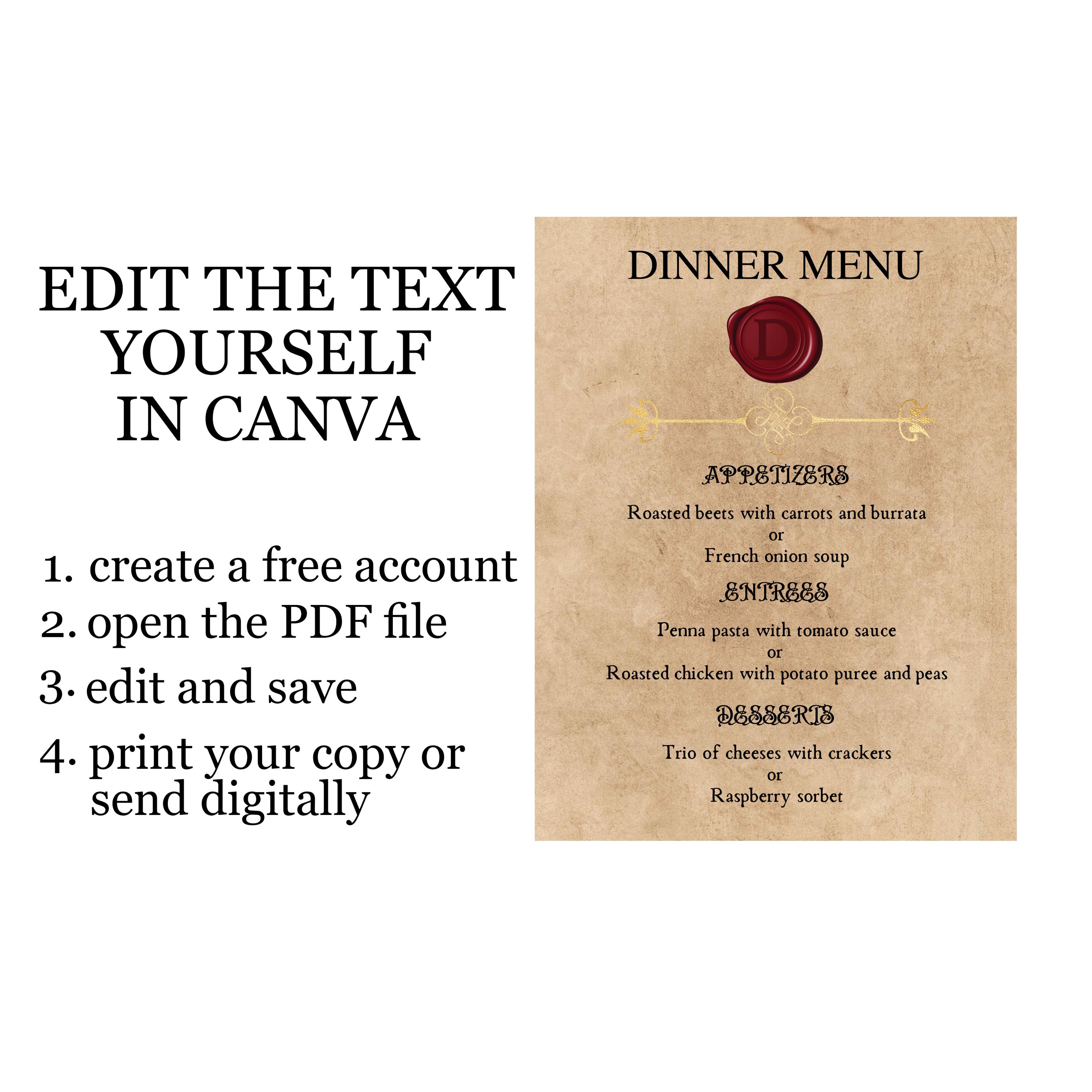 Medieval Dinner Menu on Rustic Parchment Paper Pattern With Custom Wax ...