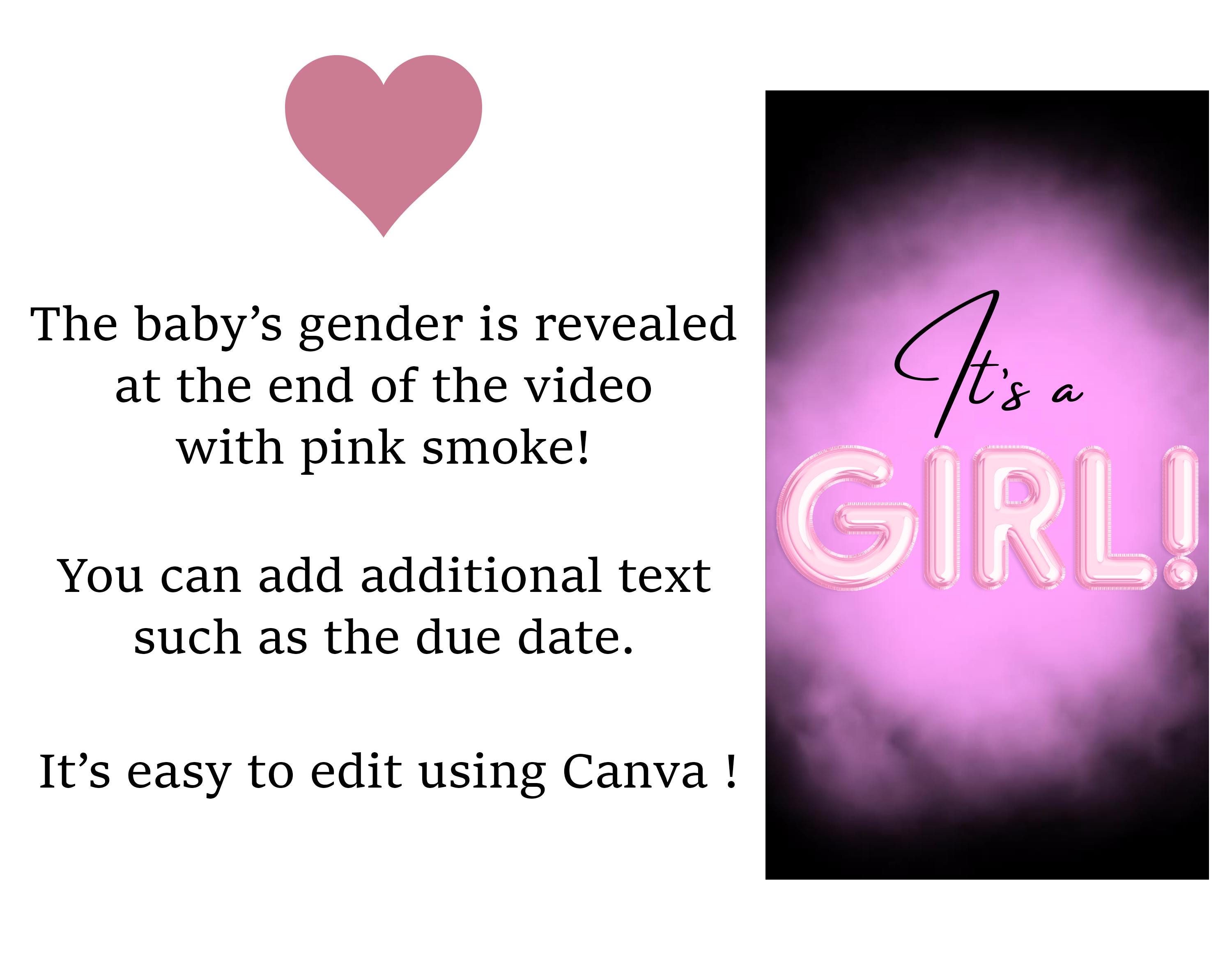 Baby Girl Gender Reveal Countdown Announcement With Pink Smoke Custom ...