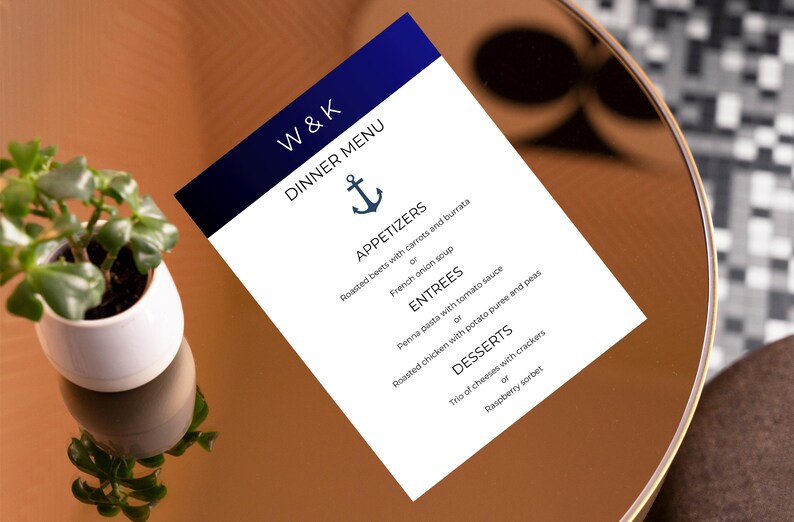Nautical Dinner Menu With Navy Blue Anchor and Customizable Text - Etsy