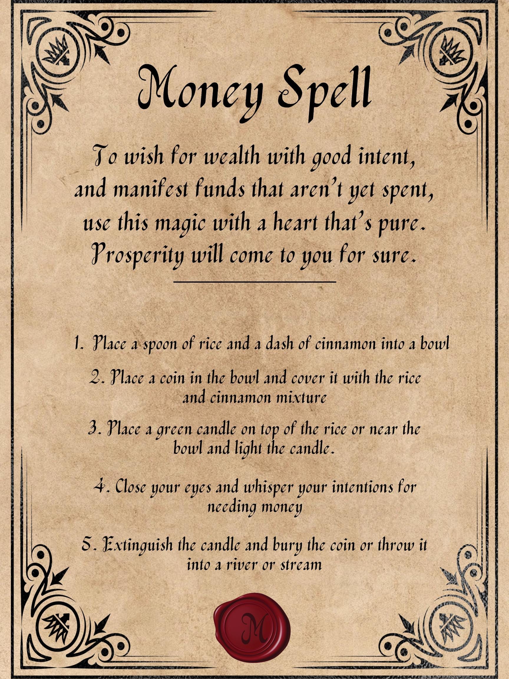 Money Spell Magic Spell on Rustic Parchment Background Create Wealth - Etsy