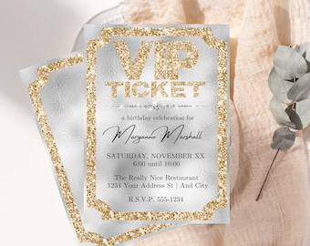 VIP Ticket Party Invitation on Black With Gold Glitter and Diamonds - Etsy