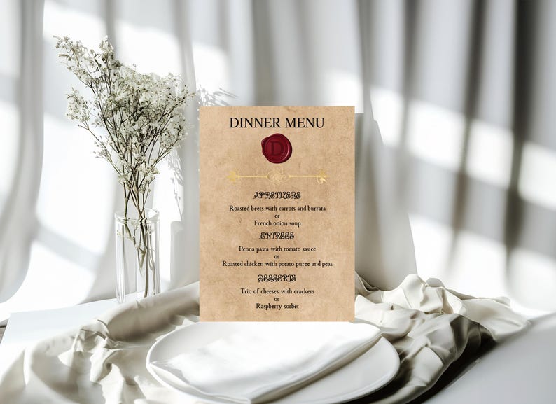 Medieval Dinner Menu on Rustic Parchment Paper Pattern With Custom Wax ...