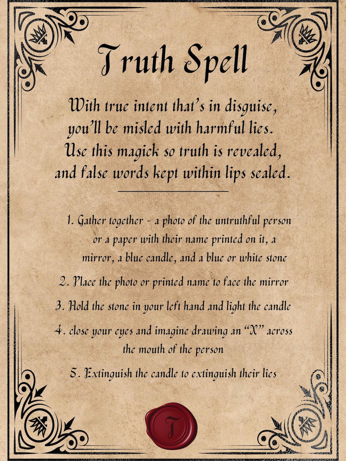 Truth Spell Magic Spell on Vintage Parchment Paper Design - Etsy