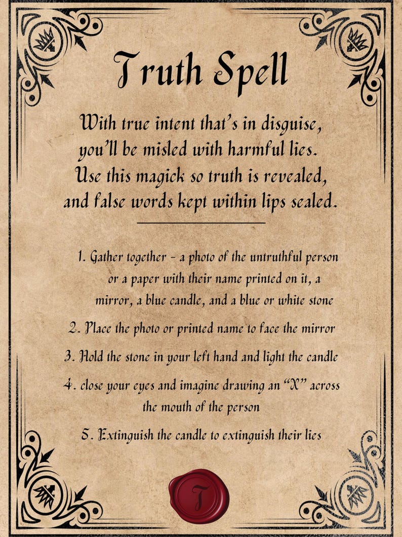 Truth Spell Magic Spell on Vintage Parchment Paper Design - Etsy