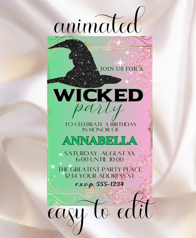 Animated WICKED Musical Party Invitation, Instant Download, MP4 Video ...