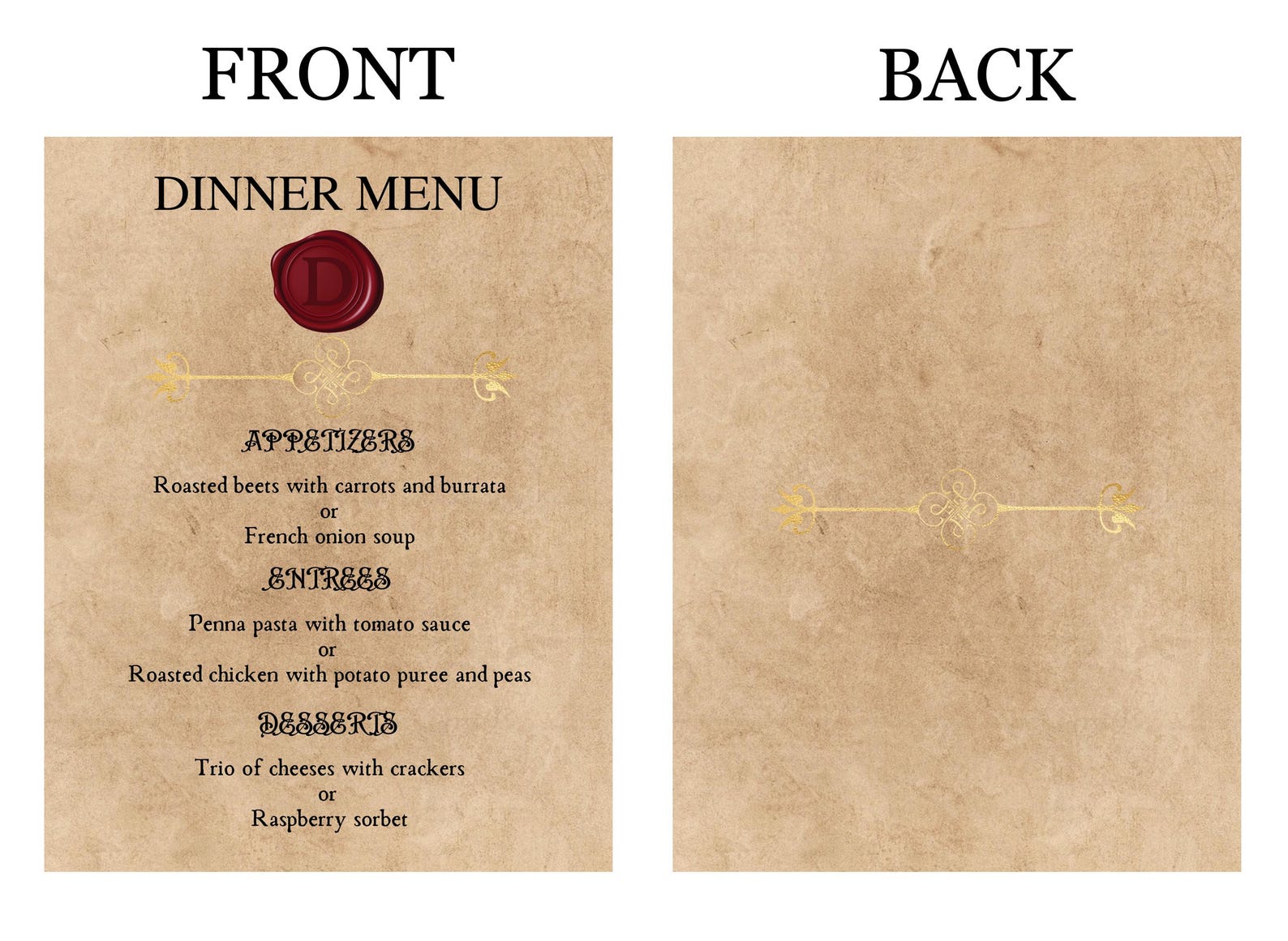 Medieval Dinner Menu on Rustic Parchment Paper Pattern With Custom Wax ...