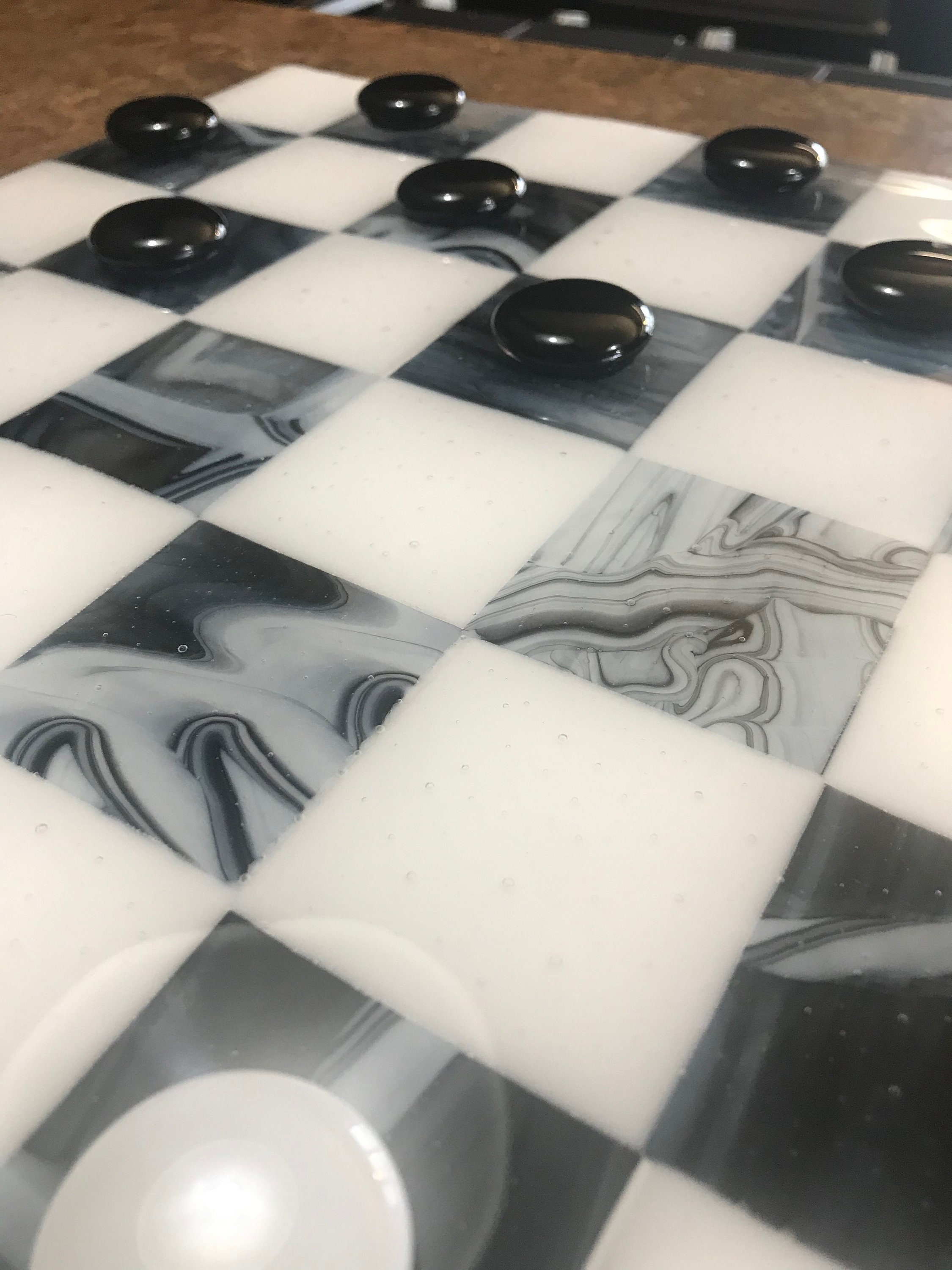 Checker Board of Fused Glass and Hand Made Fused Glass Checkers With ...