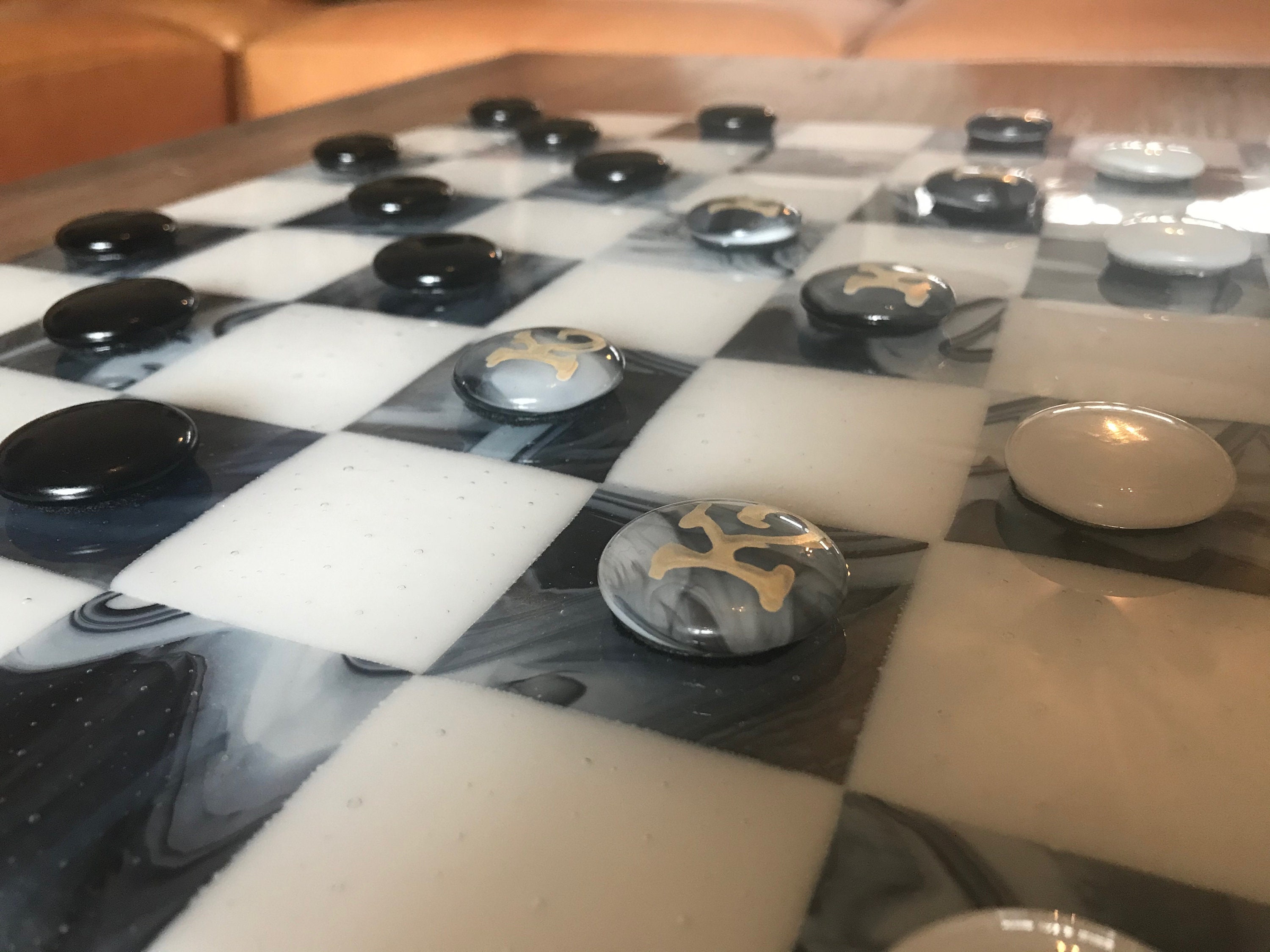 Checker Board of Fused Glass and Hand Made Fused Glass Checkers With ...