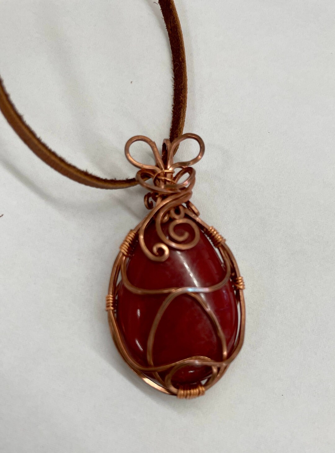 Copper Wire Wrapped Teardrop Shaped Red Glass Cabochon - Etsy