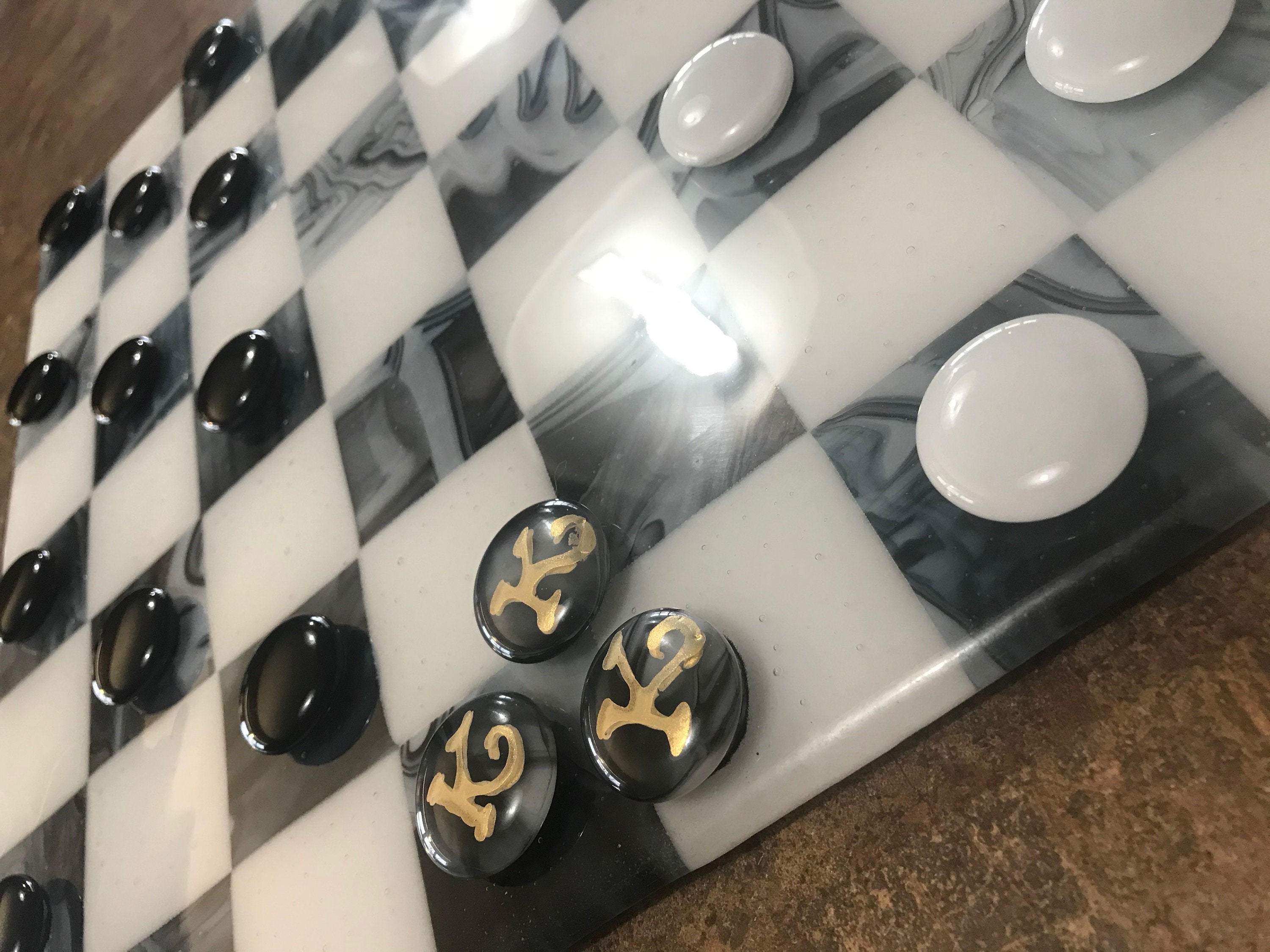 Checker Board of Fused Glass and Hand Made Fused Glass Checkers With ...