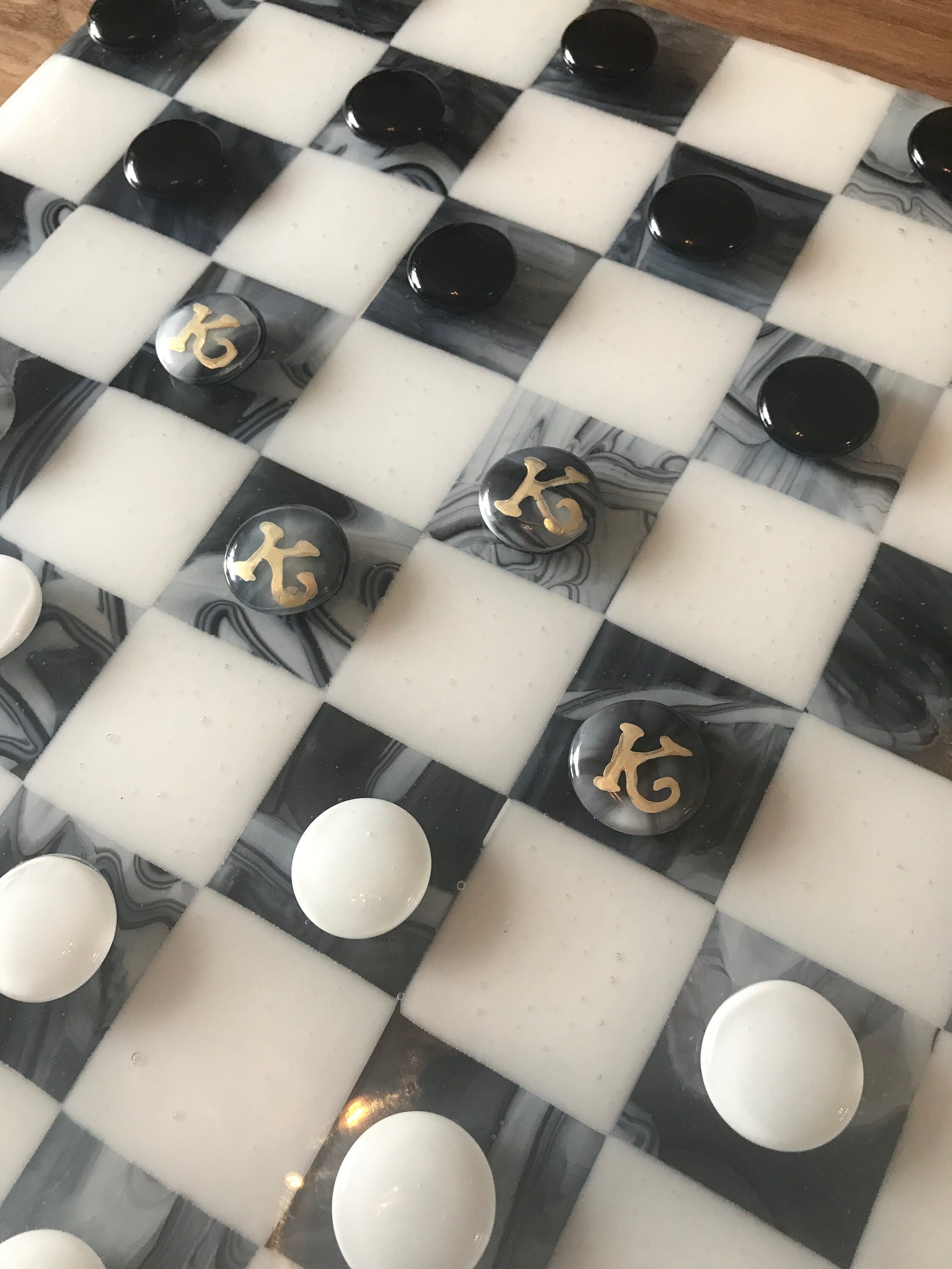 Checker Board of Fused Glass and Hand Made Fused Glass Checkers With ...