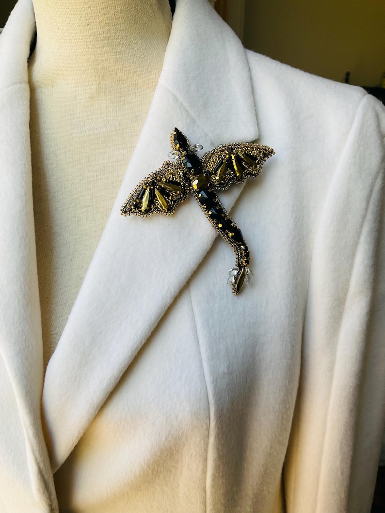 Handmade Black and Gold Dragon Brooch | Crystal Fantasy Jewelry ...