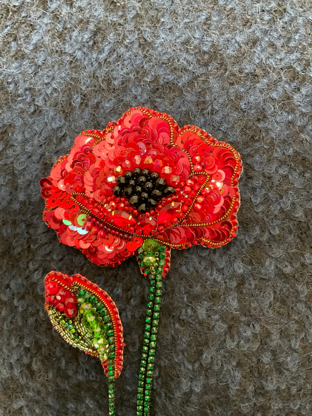 Red Poppy Brooch – Handmade Crystal Flower Pin, Unique Floral Jewelry ...