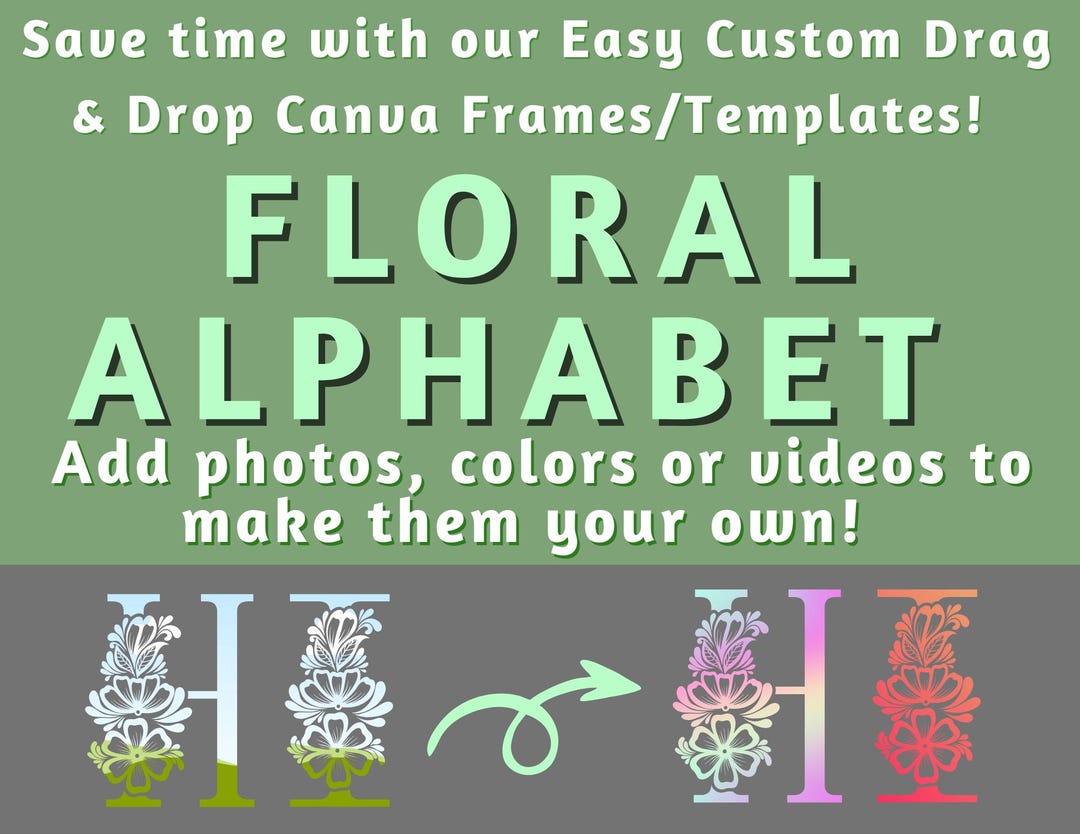 Floral Alphabet (A-Z) ~ Canva Frames ~ Canva Templates ~ Easy Drop and ...