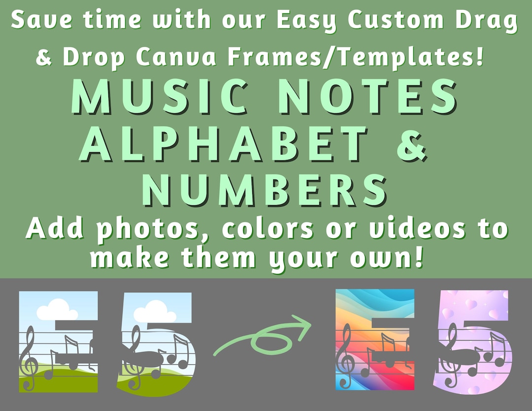 Music Notes Alphabet (A-Z) & Numbers (0-9) ~ Canva Frames ~ Canva ...
