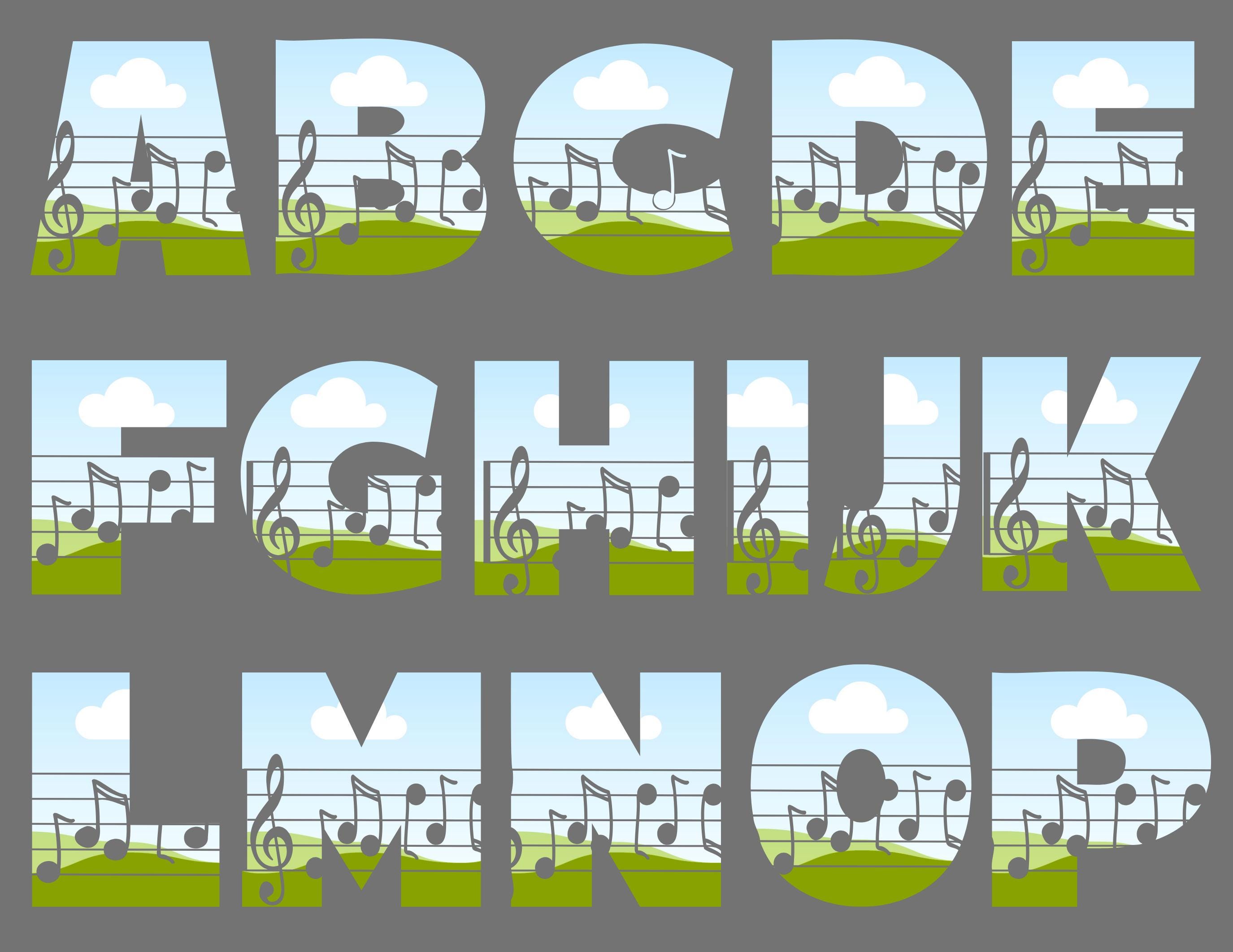 Music Notes Alphabet (A-Z) & Numbers (0-9) ~ Canva Frames ~ Canva ...