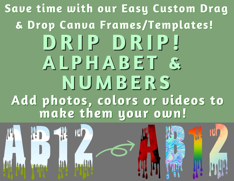 Drip Drip Alphabet (A-Z) & Numbers (0-9) ~ Canva Frames ~ Canva ...