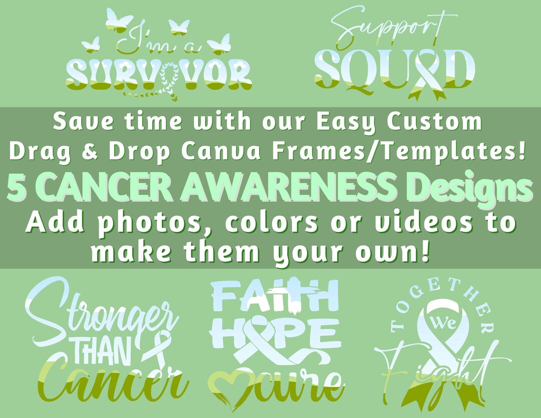 5 Cancer Awareness Designs~ Canva Frames~ Canva Templates~ Easy Drop ...